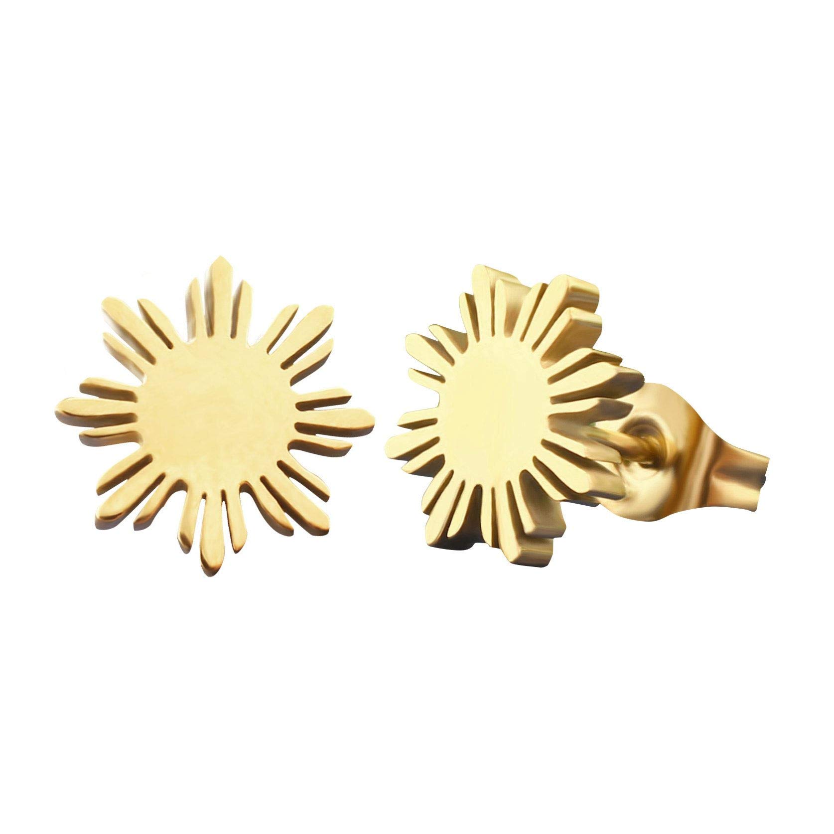 Philippine Flag Sun earrings, Filipino pride studs, Pinoy heritage jewelry (Gold)