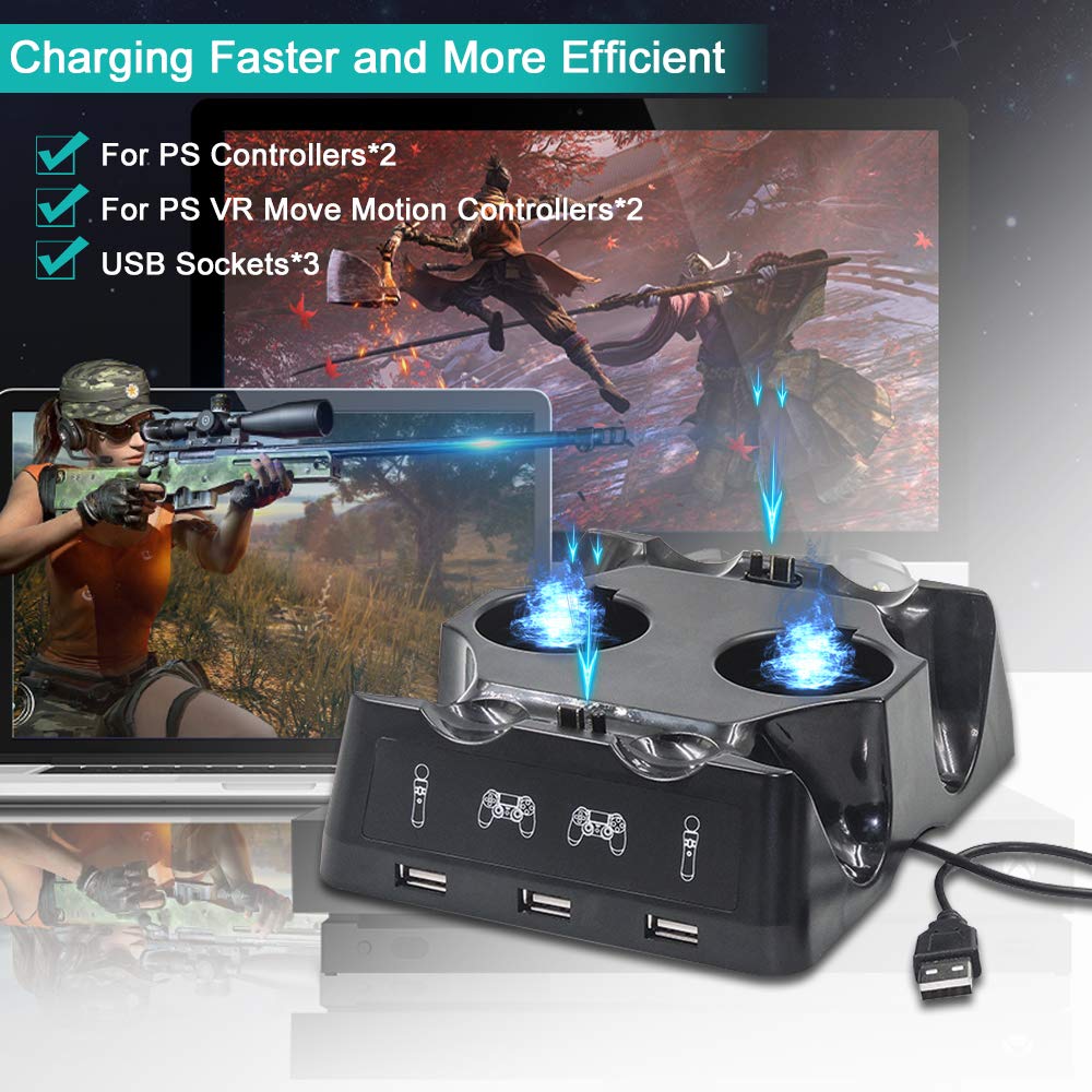 PS4 VR Charging Station, Tohilkel Move Controller Charger Station for PS4/PS4 Slim/PS VR Move Motion, Black