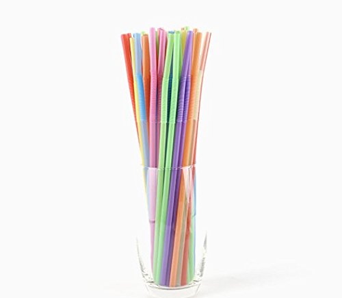 WOIWO 100PCS Colorful Disposable Plastic Drinking Straws, Extra Long Bendy Party Fancy Straws