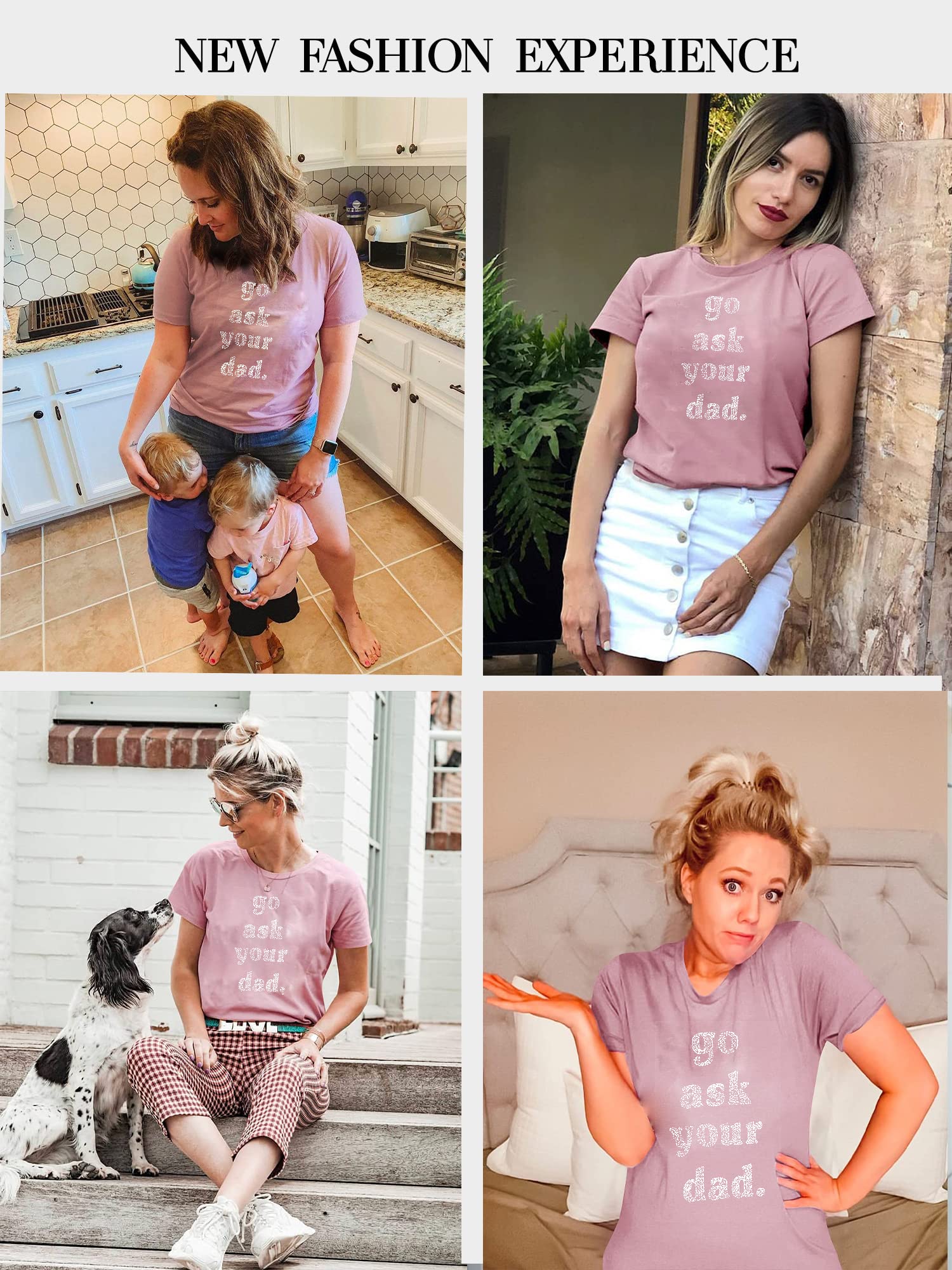 REOGA Women Go Ask Your Dad Letter Tees Top Short Sleeve Crew Neck Summer Tshirt