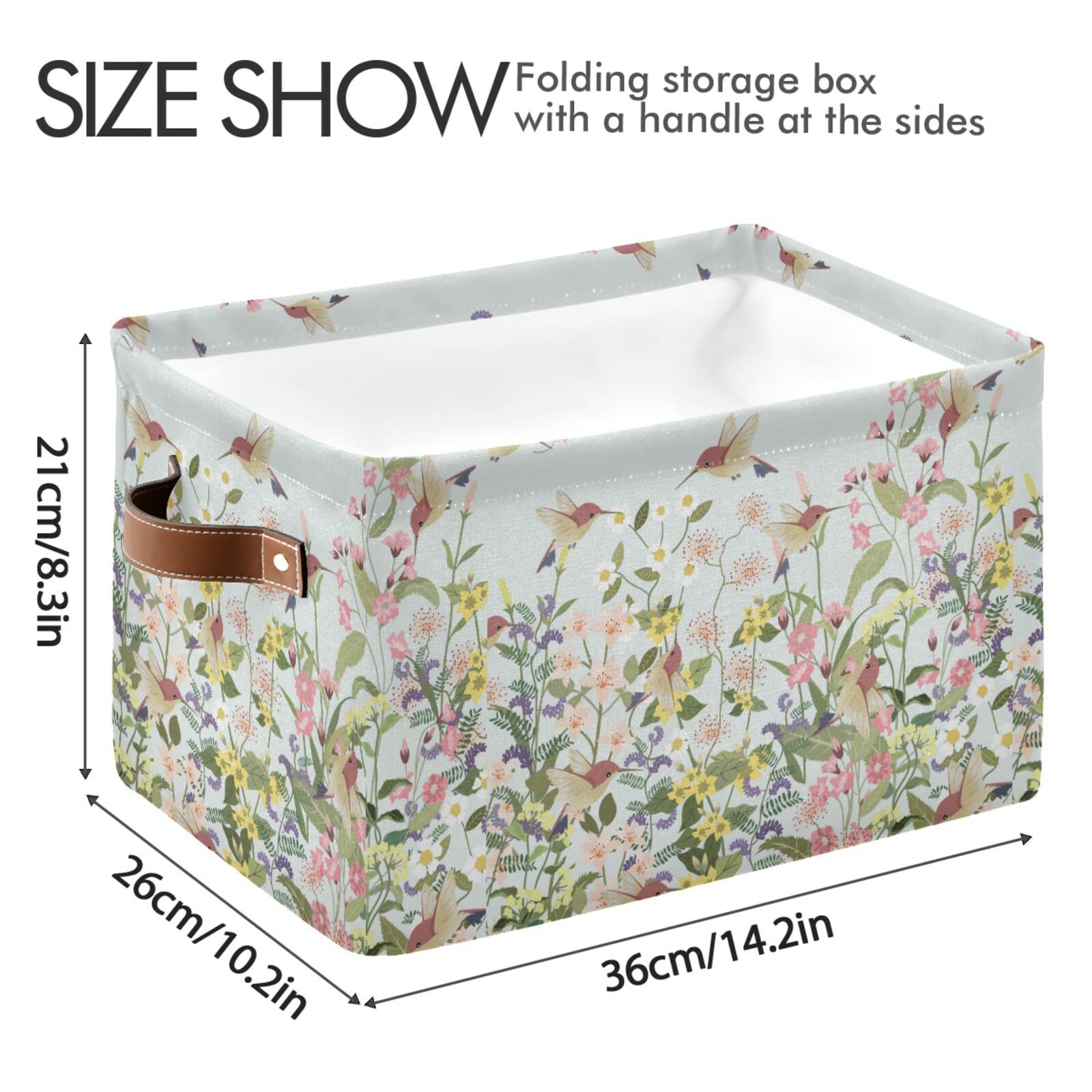 xigua Hummingbirds Foldable Canvas Storage Bin, Sturdy Fabric Storage Basket with Handles, Storage Cube Box for Organizing Shelf Nursery Toy Closet 2PCS