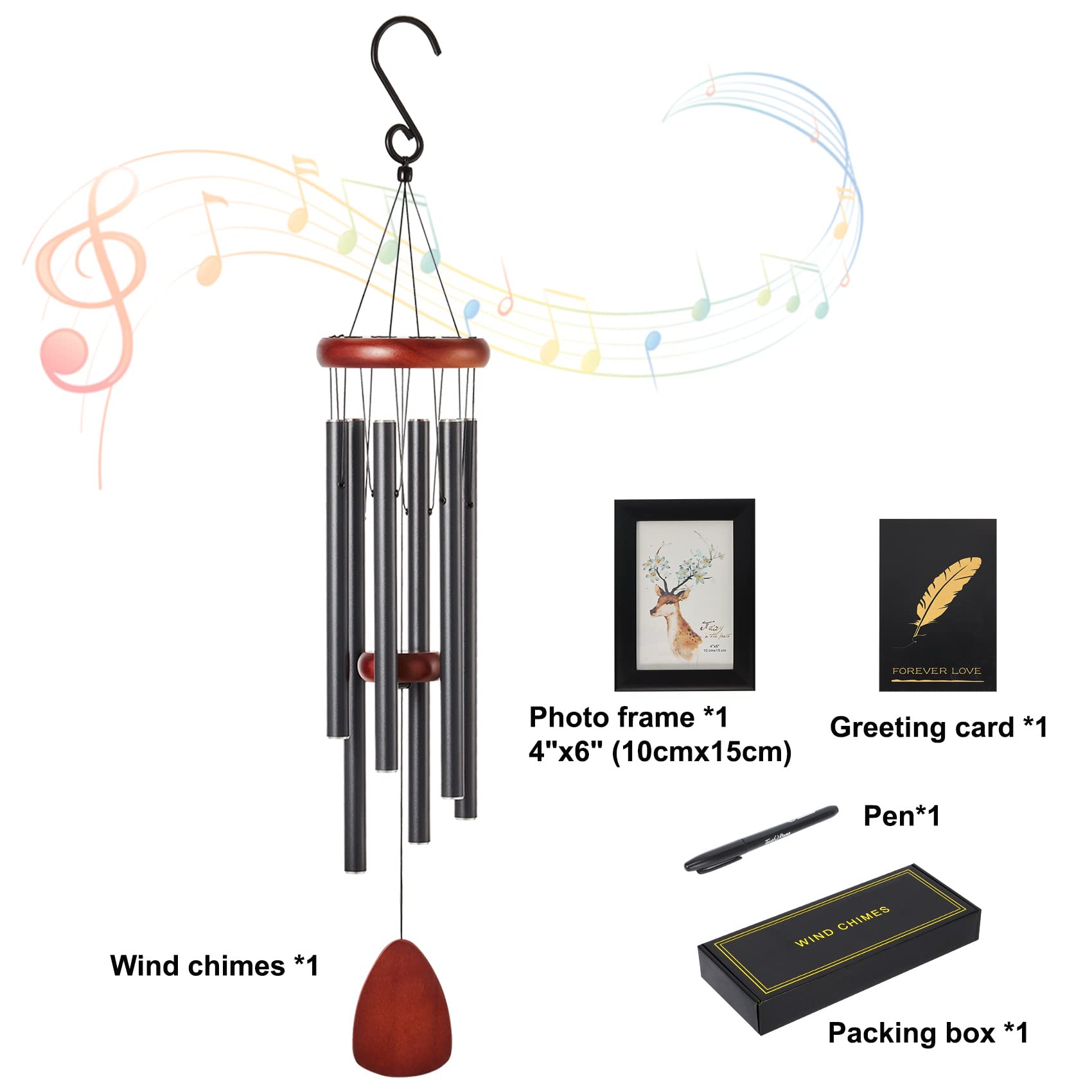 Vanbolt Wind Chimes for Outside-32 Inches Large Wind Chimes with Six Aluminum Alloy Tubes and Hook,Memorial Wind Chimes Home Outdoor Decor for Garden, Patio, Yard, Housewarming
