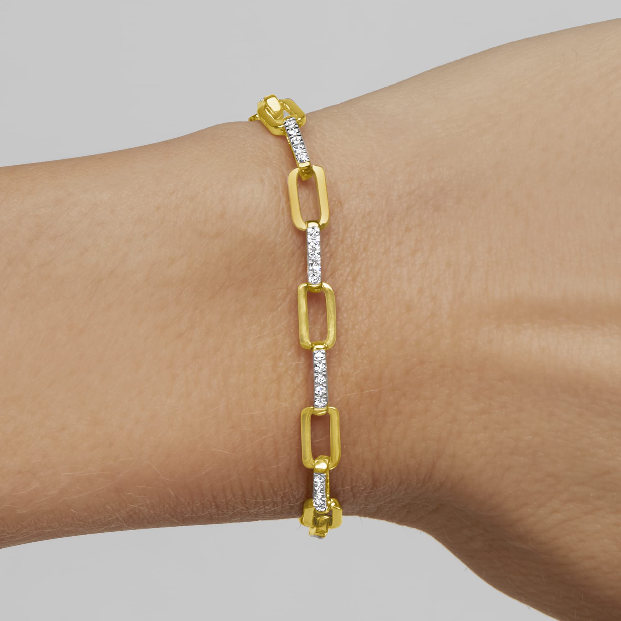 Ross-Simons 0.50 ct. t.w. Diamond Paper Clip Link Bracelet in 18kt Gold Over Sterling. 7 inches
