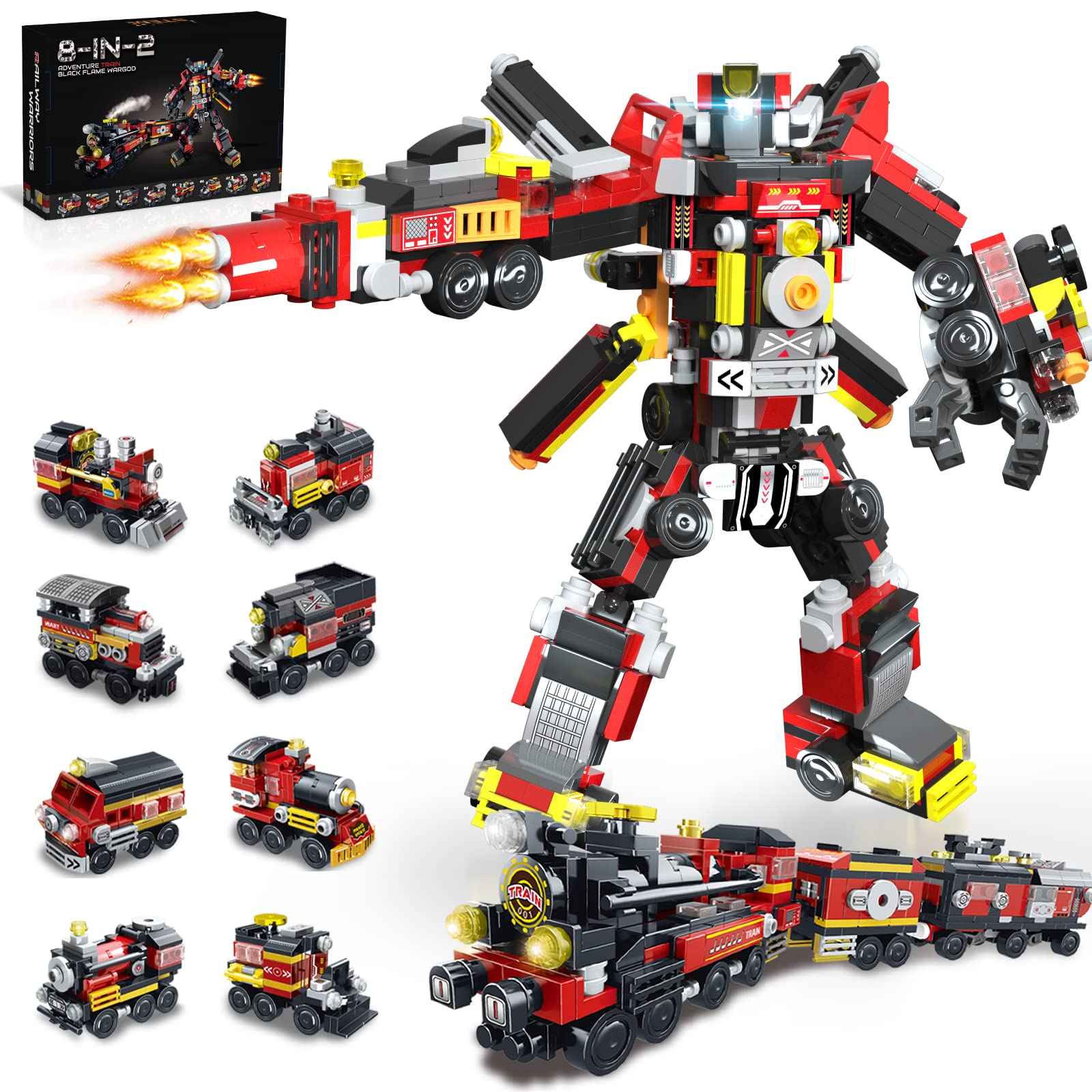 Nununary 8-in-2 Train Robot Building Toys - Two Forms Creator Building Kits STEM Building Set Educational DIY Bricks Toys Age 6+ (766 Pcs)