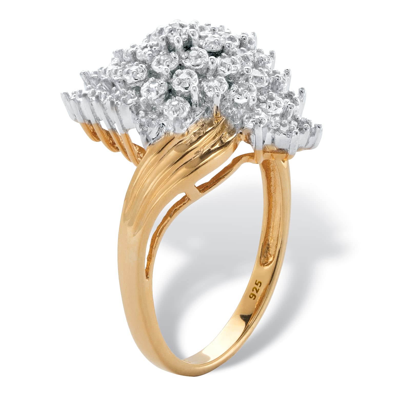 PalmBeach Yellow Gold-plated Sterling Silver Round Genuine Diamond Cluster Bypass Ring (1/8 cttw, I Color, I3 Clarity) Sizes 6-10 Size 6