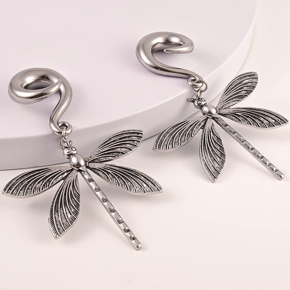 Vankula Dragonfly Pendant Hypoallergenic Stainless Steel 0g 2g Plugs Ear Gauges Tunnels Piercing Expander Stretchers Hook Body Jewelry