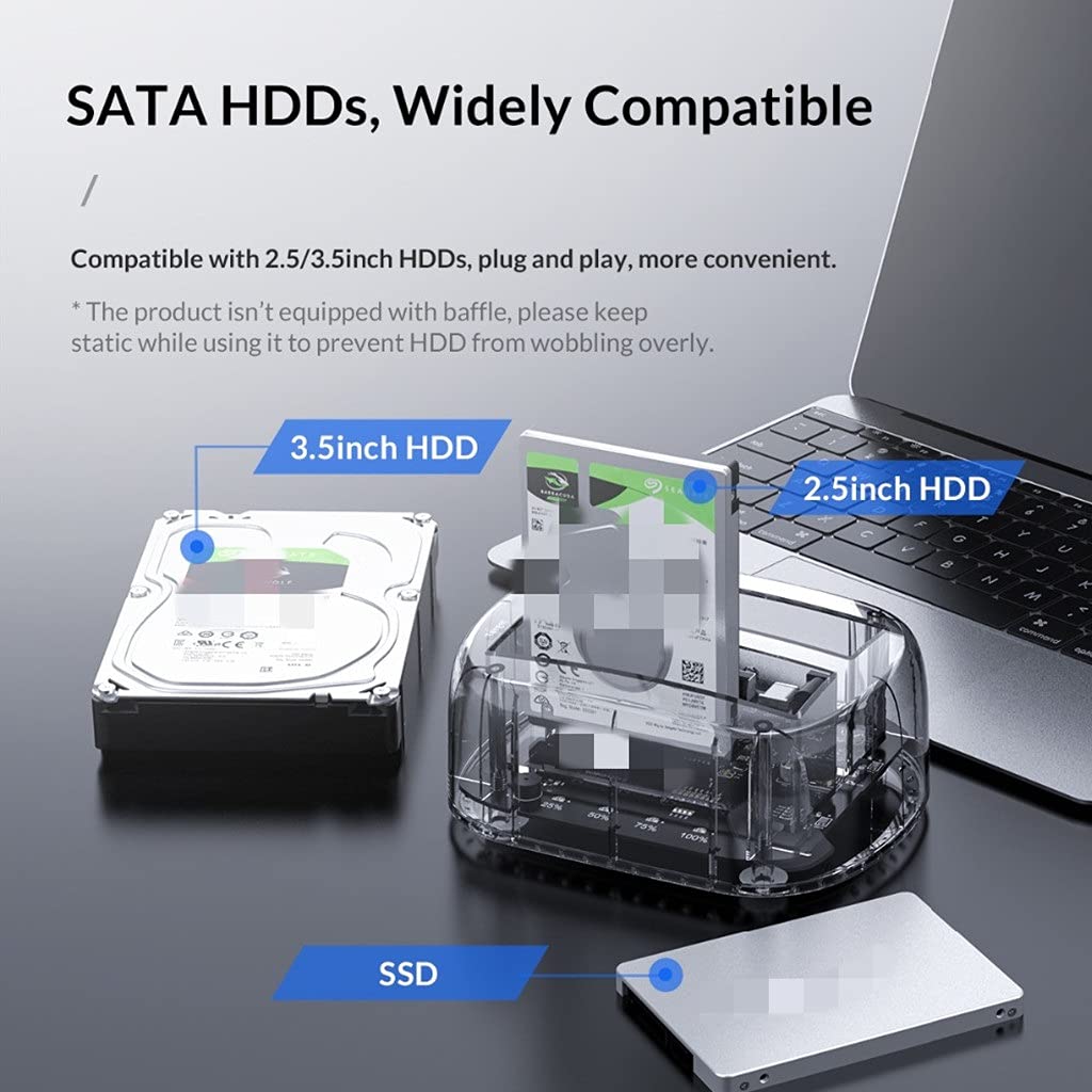 XXXDXDP 2 Bay SATA to USB 3.1 HDD 2.5" 3.5" Type C Transparent External Hard Disk Drive Enclosure