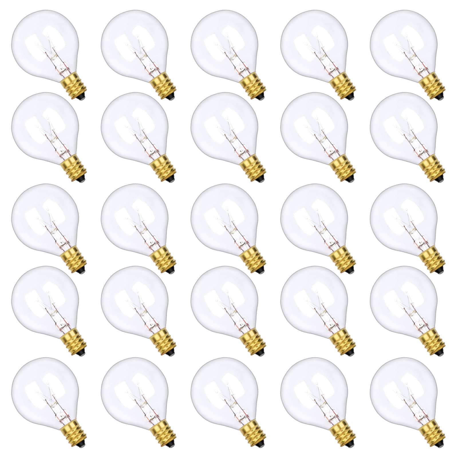 Replacement Bulbs G40 Clear Globe, 1.5 Inch with E12/C7 Candelabra Screw Base, 5 Watt Outdoor String Replacement Bulb for Garden, Patio, Living Room, 25 Pack