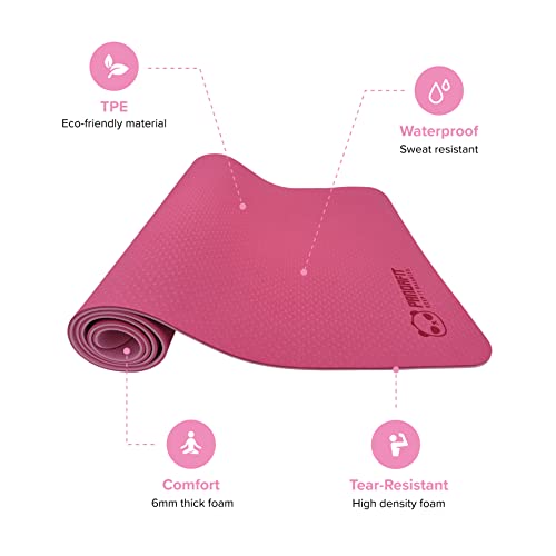 PandaFit Yoga Mat 6mm (1/4") Thick Non-Slip (Pink)