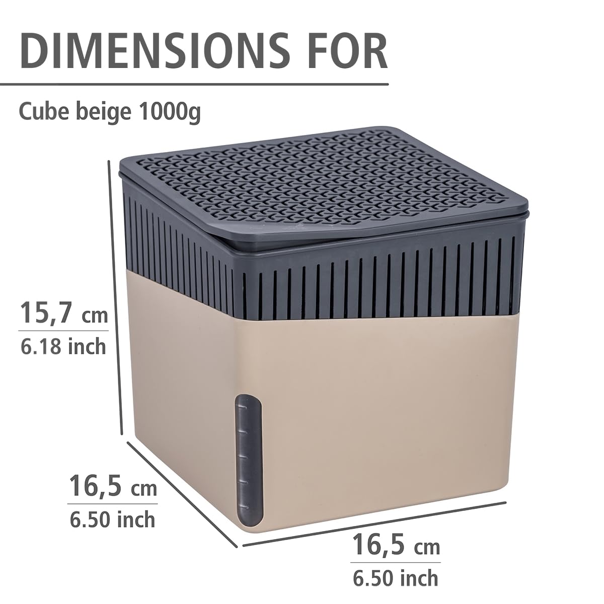 WENKO Portable Dehumidifier Cube Design, Compact and Rechargeable Dehumidifier for Bathroom, Closet, Bedroom, Garage, Covers up to 2800 Cubic Feet, 2.2lbs, Beige, 6.18 x 6.5 x 6.5