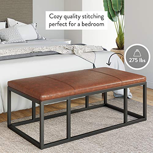 Nathan James Doxa Modern Industrial Coffee Table Wood in with Metal Rectangle Frame, Bench, Warm Brown