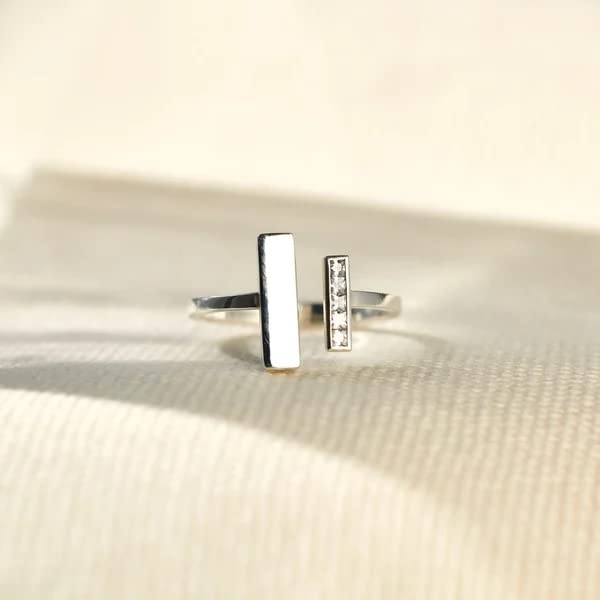 TFXNBKW Mother Daughter Thick And Thin Ring,Remember That We Are Always Stick Together- Sterling silver - Women's Open Adjustable Cubic Zirconia Rings (US size 6 )