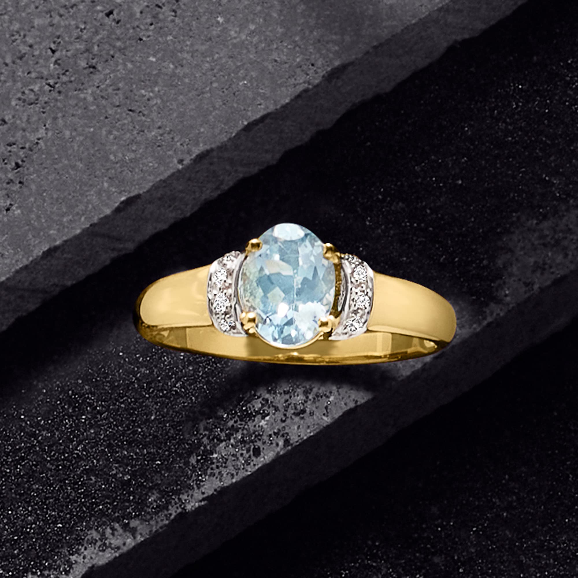 Ross-Simons 1.00 Carat Aquamarine Ring With Diamond Accents in 14kt Yellow Gold. Size 8
