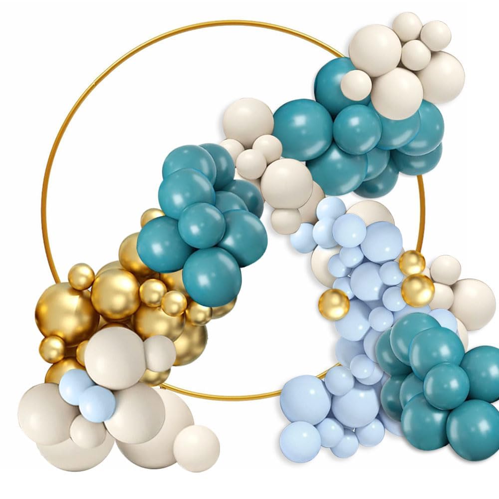 MEHOFOND 169pcs Dusty Blue Balloons Arch Kit Slate Blue Baby Shower Balloons Garland White Sand and Gold Wedding Balloon Decor Boy Birthday Women Bridal Shower Party Decorations
