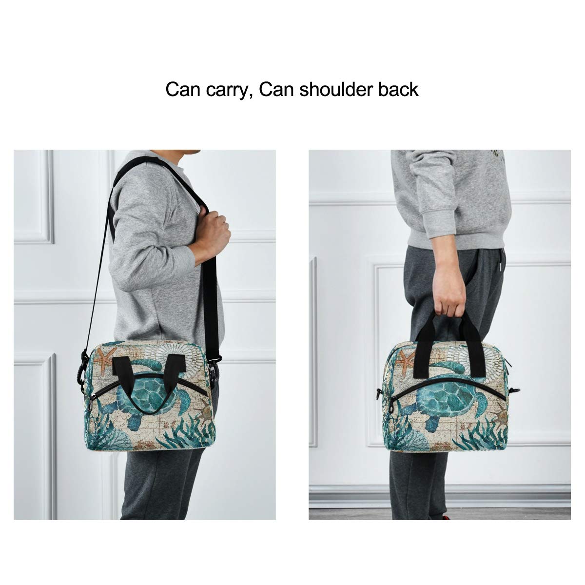Toprint Sea Turtle Retro Lunch Bag, Oxford Material and Aluminum Film, 29x18x24cm, Unisex, 10+ Years