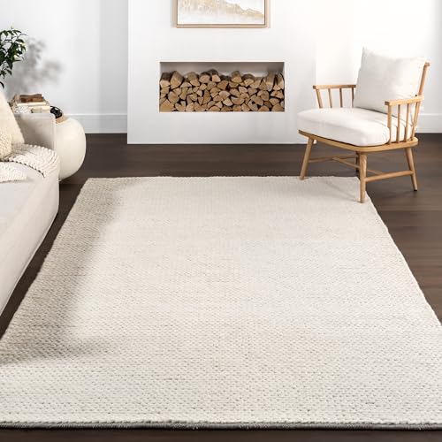 nuLOOM 9x12 Penelope Wool Braided Handmade Area Rug, Off White, Solid Rustic Farmhouse Style, For Bedroom, Living Room, Hallway, Entryway