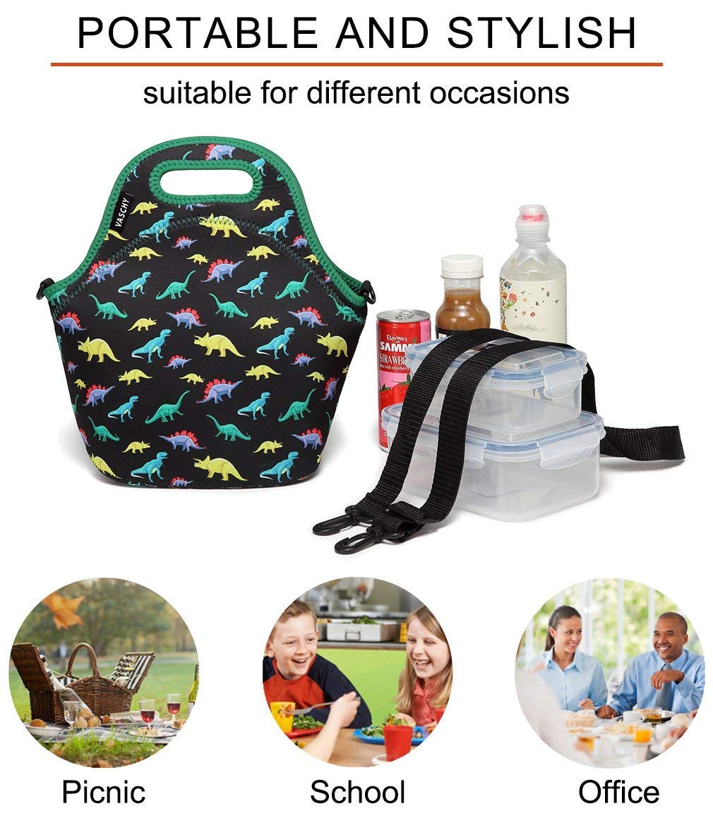 VASCHY Dinosaurs Preschool Backpack and Neoprene Lunch Bags for Kids Bundle