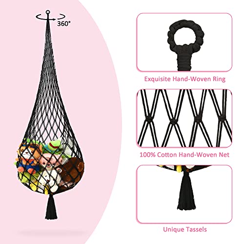 Stuffed Animal Storage Net Hammock, LAT Hanging Toy Net Stuff Animal Storage Organizer Hanger for Kids Room Bedroom Playroom (Black)