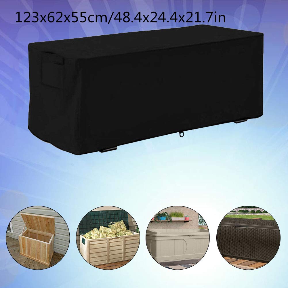 Outdoor Deck Box Cover, Garden UV Storage Box Protective Cover, Storage Box Protector without Box 48.4 x 21.7 x 24.4 Inch (Black)