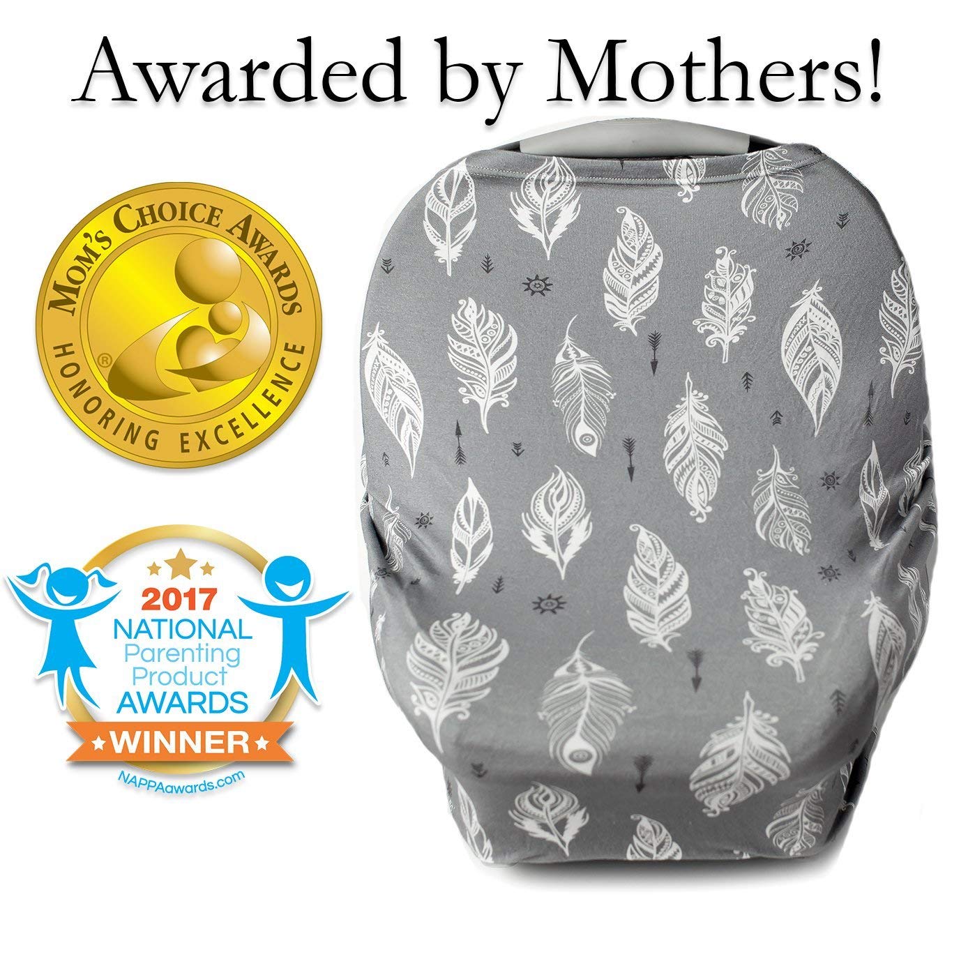 Multi Use Nursing Cover, Car Seat Canopy, Shopping Cart, High Chair, and Stroller - Feather and Muslin Swaddle Blanket Set 'Wanderer' Bundle