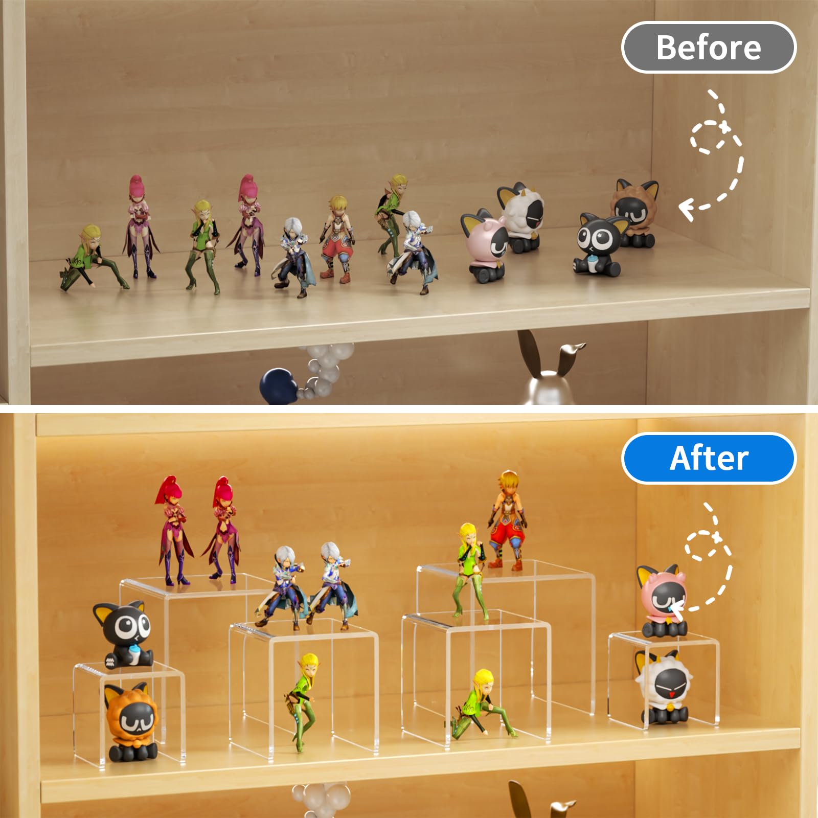 NIUBEE 2 Set Acrylic Risers Display for Funko POP Figures,Clear Cake Stands for Candy Dessert Table Decorations-3"x4"x5"