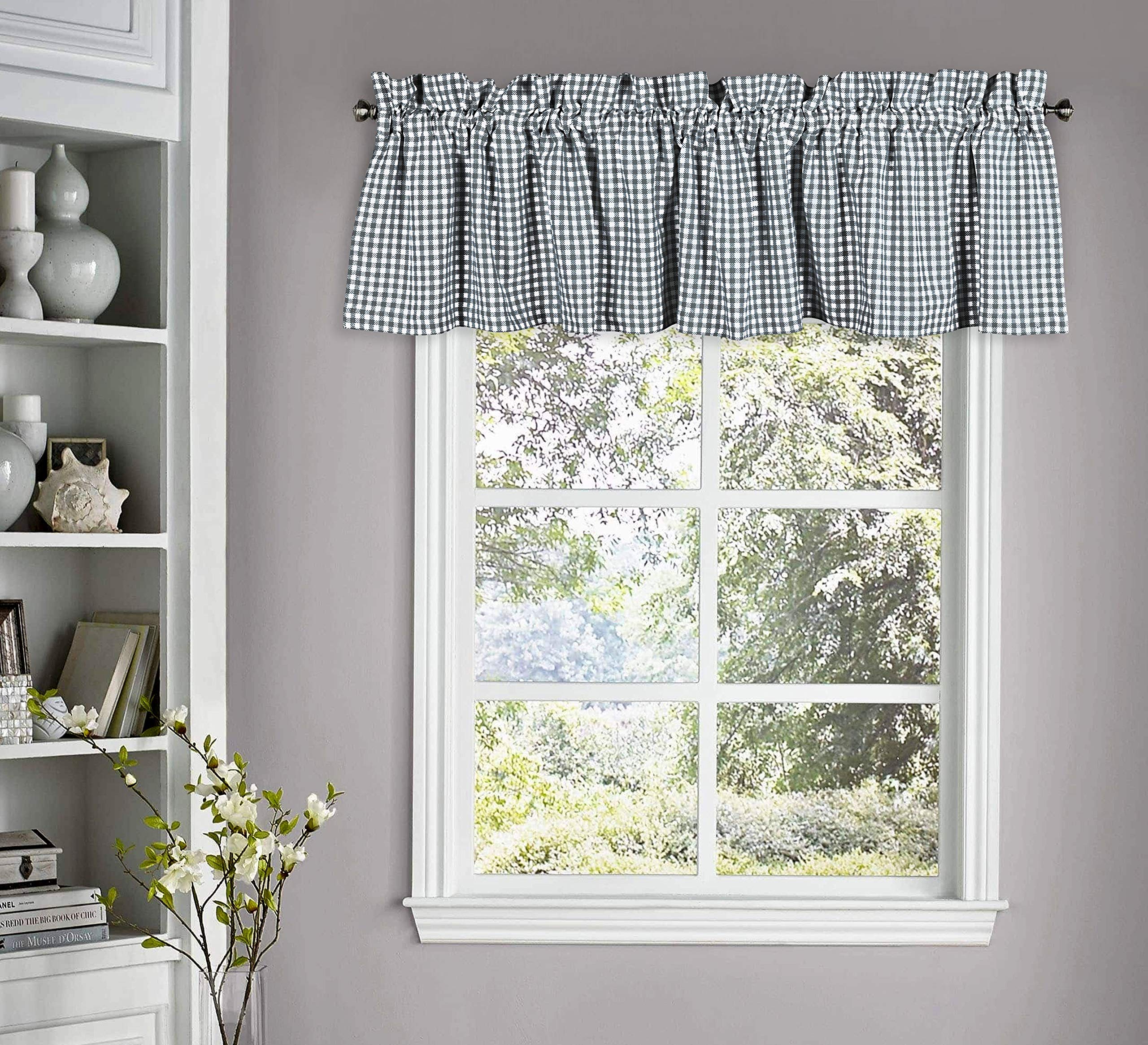 Native Fab Set of 2 Farmhouse Valance Curtains for Windows 54"x18" for Living Room Bedroom Kitchen Windows Bathroom, Rustic Vintage Curtain Valances Rod Pocket - Grey White