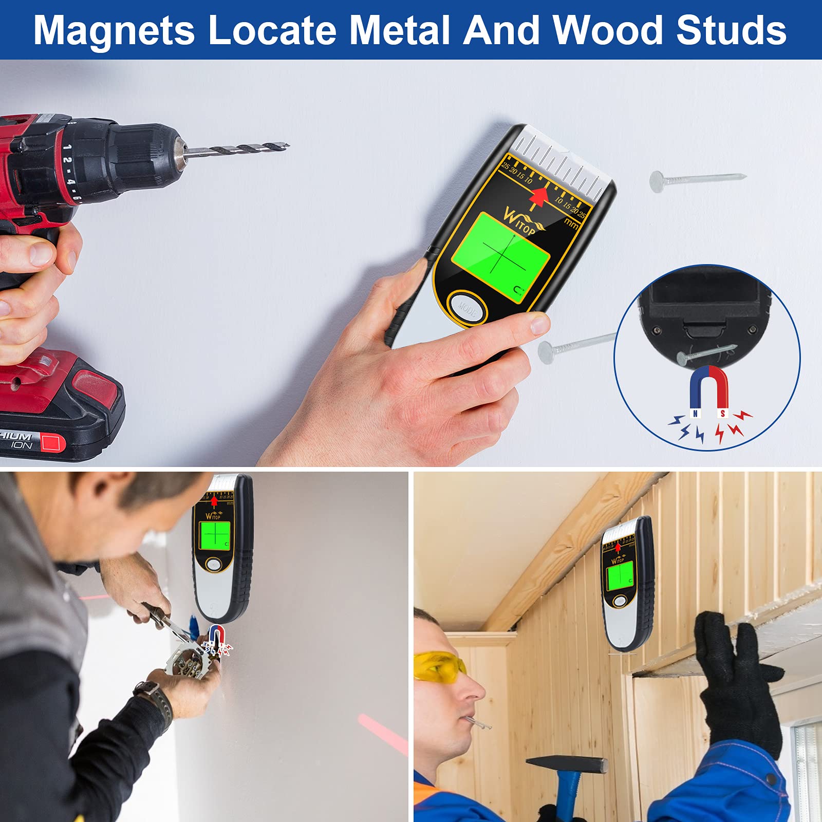 Stud Finder Wall Scanner, Upgrade 7 in 1 Craftsman Stud Buddy Sensor Multi-Function Electronic Wall Scanner, Wood Beam Joist Detector Metal and Ac Wire Finders Tool with Battery and LCD Display