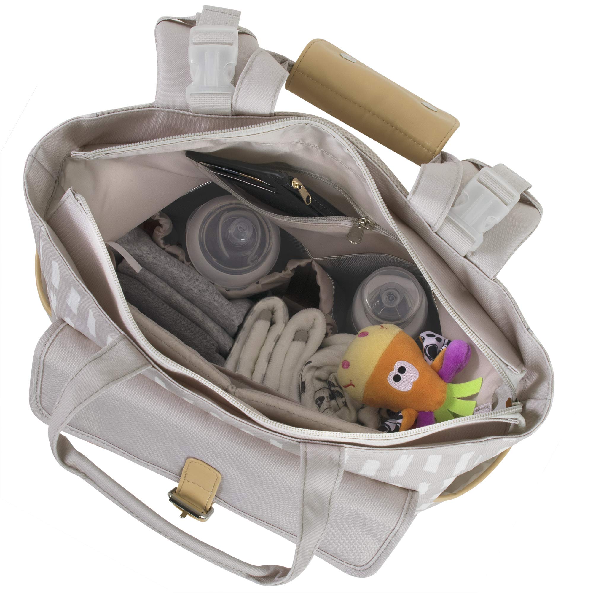 Multi-Function Convertible Diaper Bag Messenger Backpack for Women with Bottle Holder, Changing Pad, Stroller Straps (Khaki)