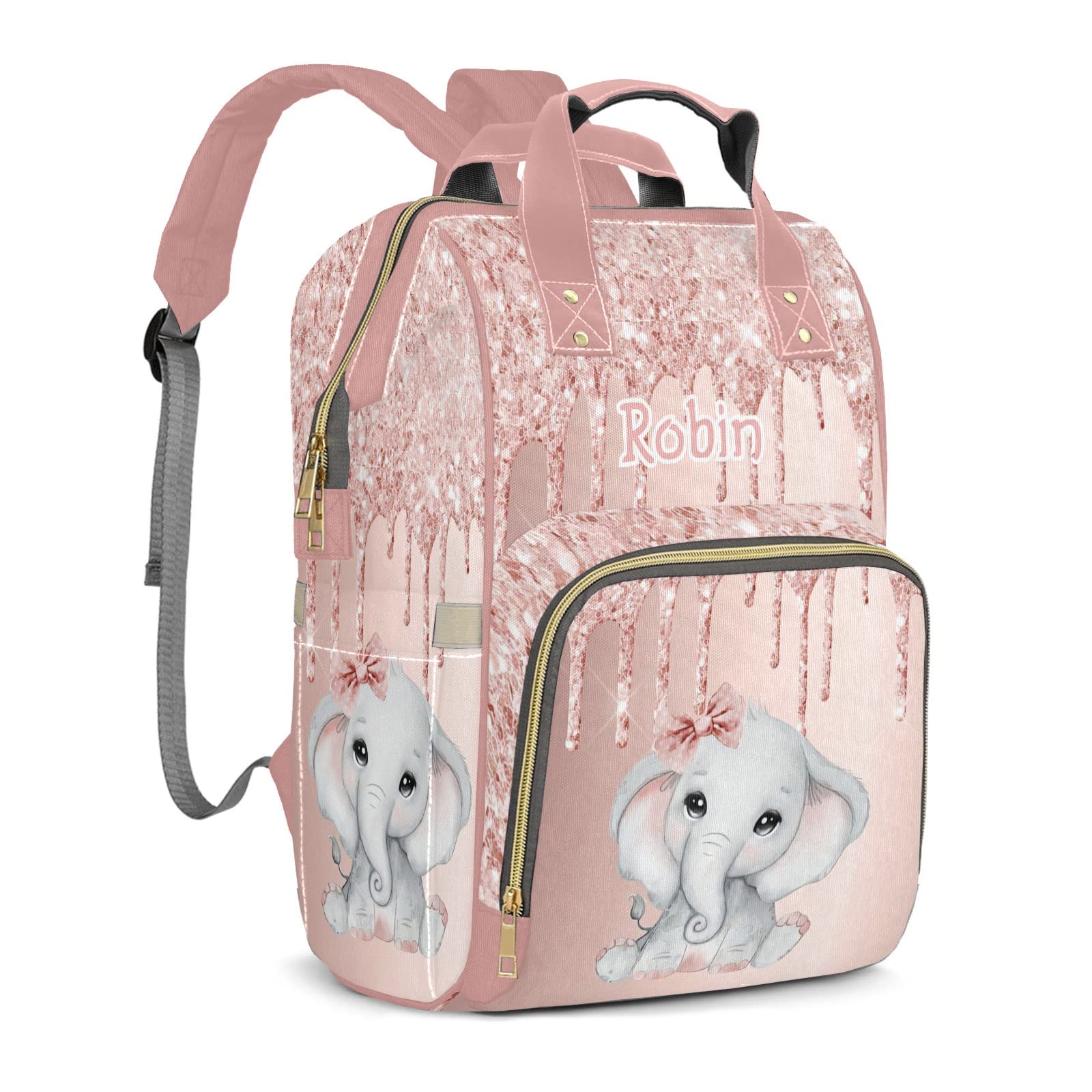 zaaprintblanket Pink Elephant Diaper Bag Multifunctional Nappy Changing Bags Waterproof Travel Back Pack for New Parents Mom Dad as Gifts