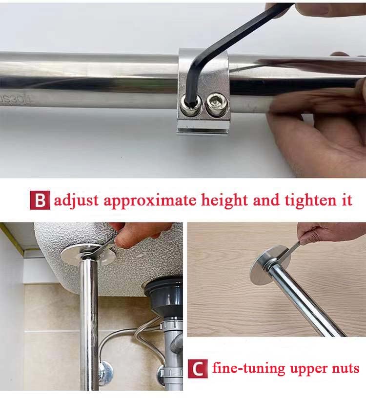 Undermount Sink Mounting Brackets New 304 Stainless Steel Sink Legs Sink Repair Supports Kit Installation and Repair System for Kitchen and Bathroom (Height: 16 to 29.5 inch)