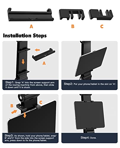 Phone and Tablet Holder for Concept 2 Rowing Machine, Adjustable Tablet Mount Made for C2 Model C&D Rower ONLY, Compatible with Tablets & Phones & iPad Up to 11β Screen Size