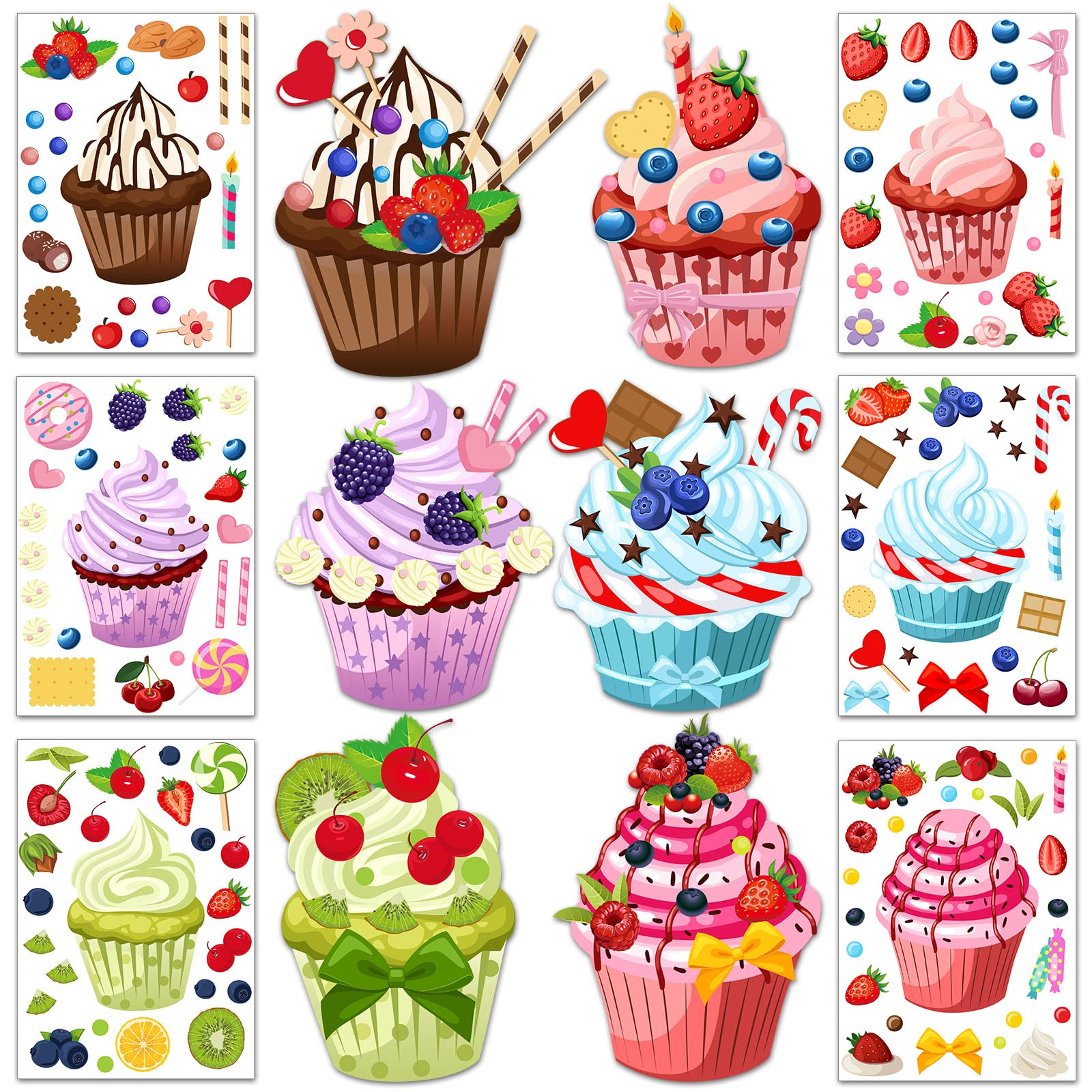 Treats and Sweets Cute Sticker Make Your Own Stickers Colorful Make Your Own Cupcake Stickers DIY Cookie Stickers Mix and Match Dessert Stickers Cake Decorating Decals Party Favors for Kids (24 Sheet)
