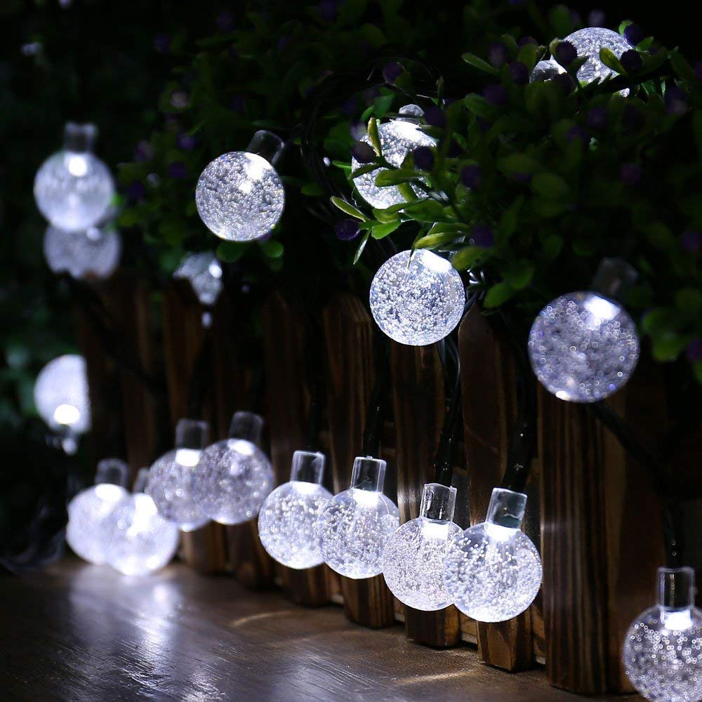 Outdoor Solar String Lights 60LED 33FT Crystal Globe Balls Patio Lights with 8 Modes Waterproof Solar Powered Lights for Garden Xmas Yard Home Party Porch Wedding Christmas Trss Decor (Cool White)