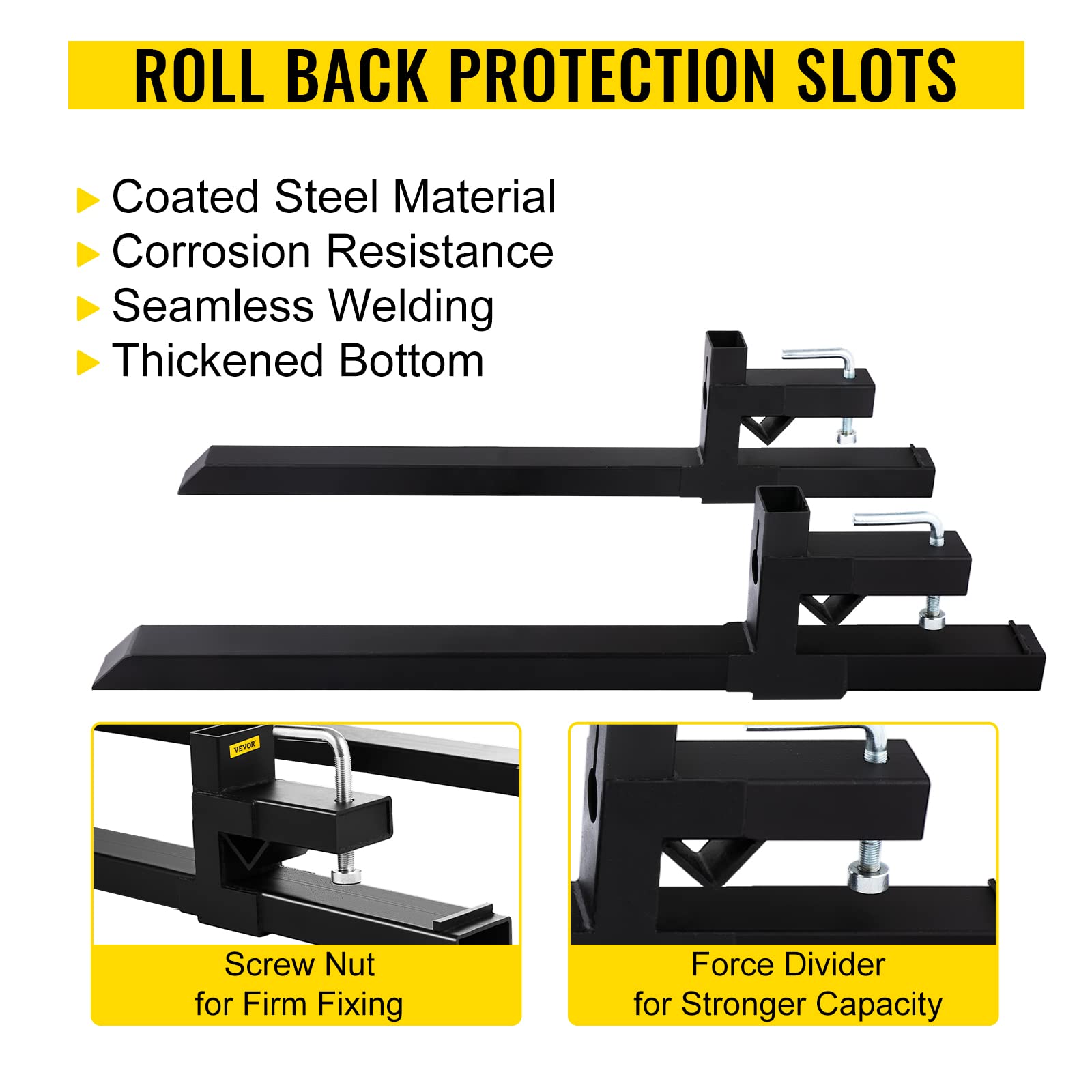 VEVOR Pallet Forks, 2000 Lbs Clamp on Pallet Forks 59" Total Length, Tractor Bucket Forks, Heavy Duty Pallet Forks for Tractor Attachments, Skid Steer, Loader Bucket
