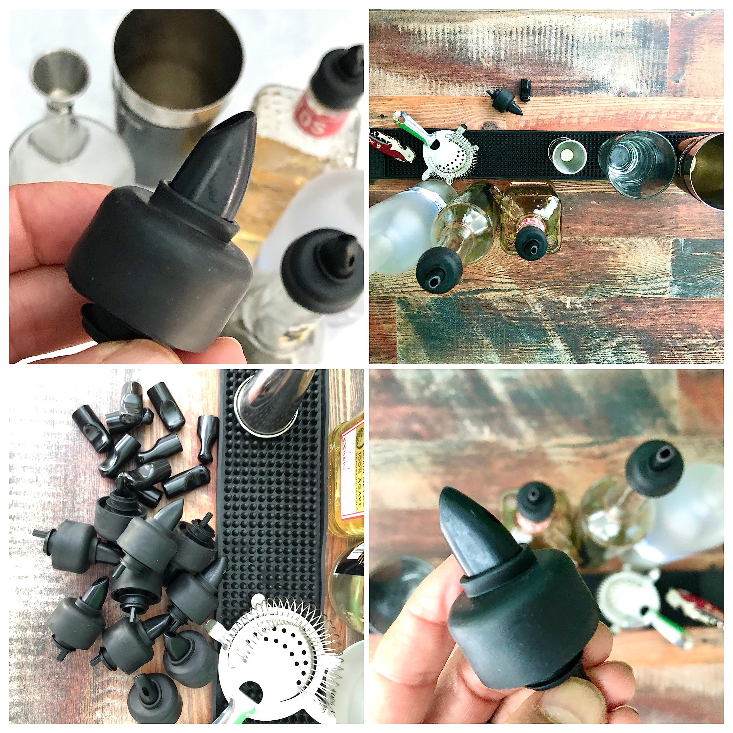 Universal Liquor Pourers with Rubber Dust Caps for Alcohol Bottles, Olive Oil, Syrup, Balsamic Vinegar and More (10 Pack of Pour Spouts)