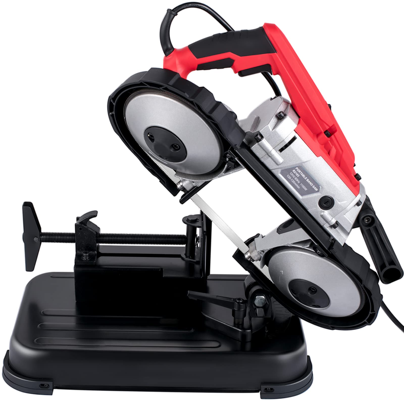 VEVOR Portable Band Saw, 110V Removable Alloy Steel Base Cordless 5 Inch Cutting Capacity Hand held Variable Speed Portable Bandsaw, 10Amp Motor Deep Cut Band saw for Metal Wood