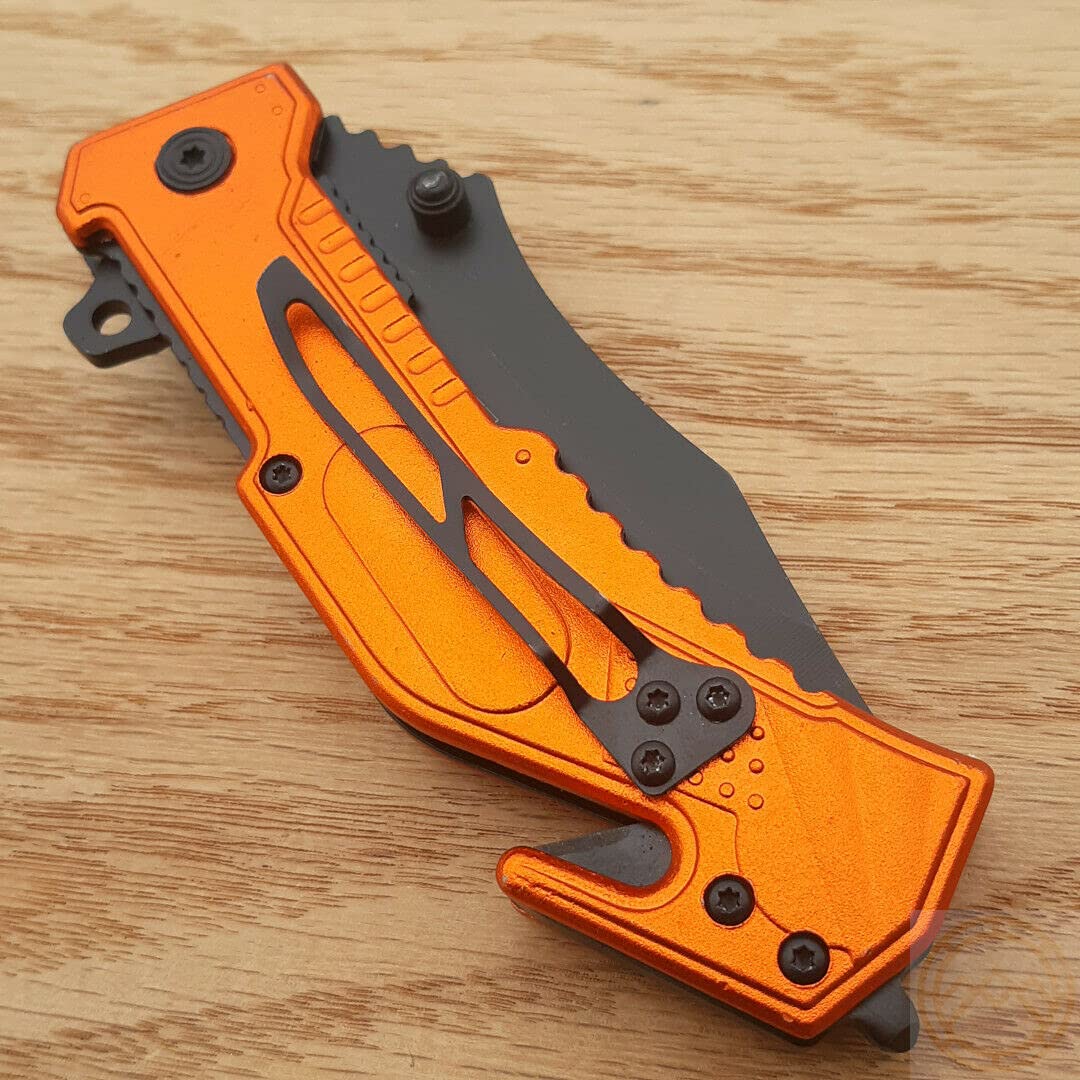 Rescue Stainless Steel Open Folding Pocket Knife 3.5" Stainless Blade Black/Orange Aluminum Handle Outdoor Survival Hunting Knife for Camping by Survival Steel