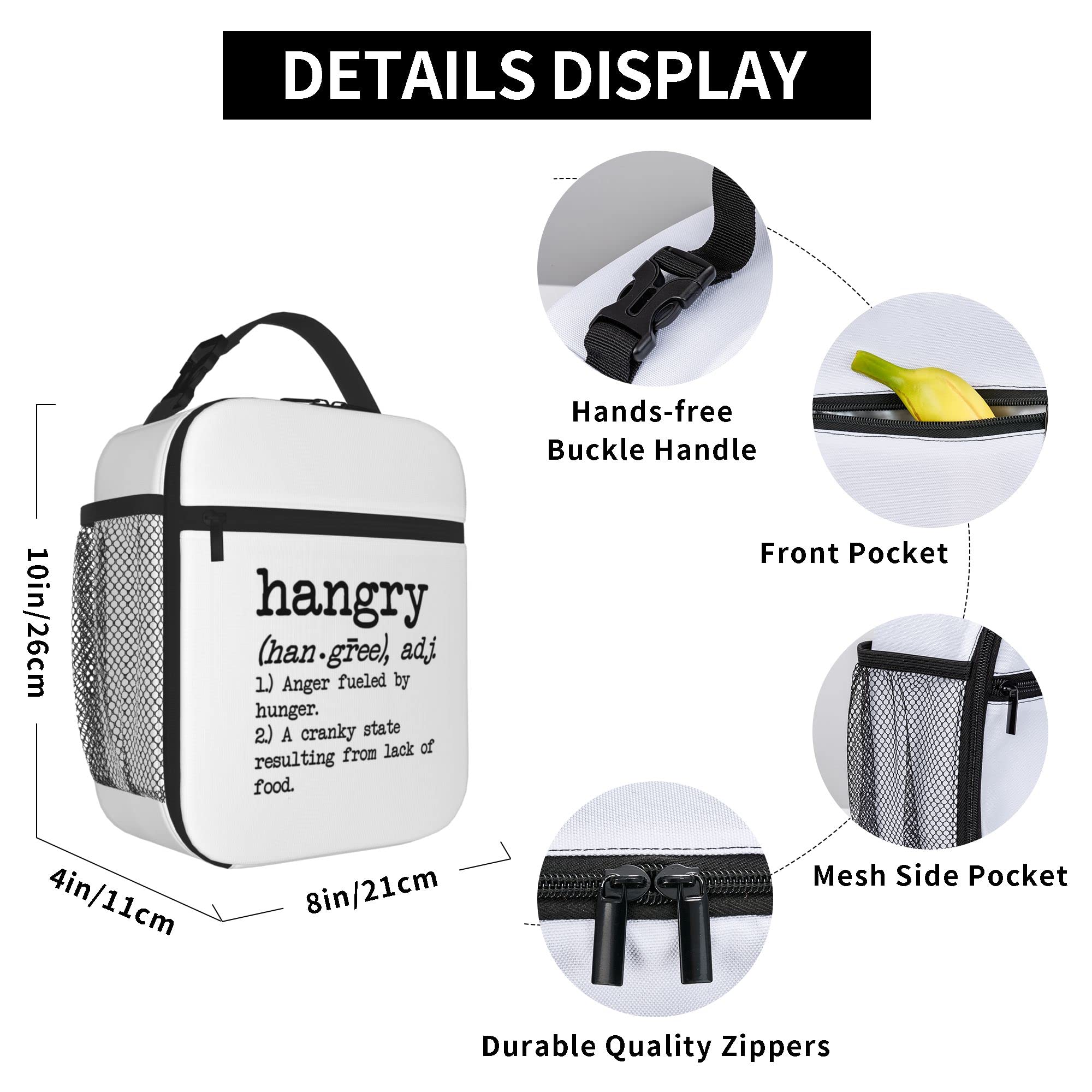 steamship n Reusable Lunch Bag,Hangry Defined Lunch Bags Tote Bags for Women Men Lunch Box Insulated Lunch Container for Office Work Trip Picnic - 10 x 8 inch