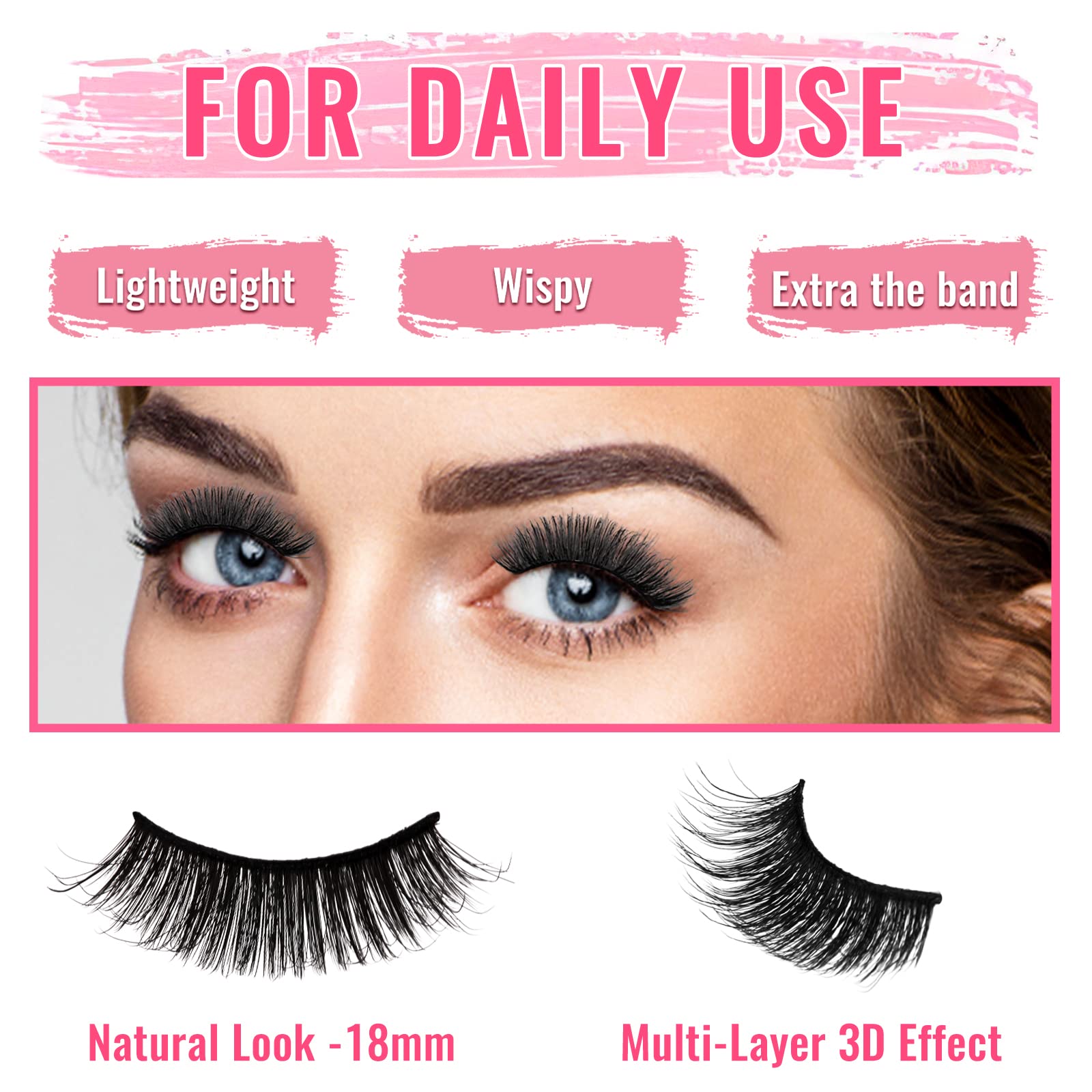 XP-ART False Eyelashes Natural Look Wispy Faux Mink Lashes Fluffy Cat Eye lashes 10 Pairs 24MM