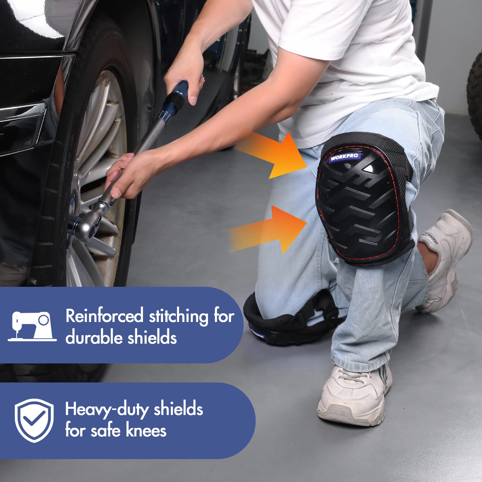 WORKPRO Knee Pads for Construction - Safety Kneepads with Ergonomic Gel Cushion and Foam Padding, Adjustable Buckle Straps and Durable Buttons, Ideal for Work Flooring Gardening