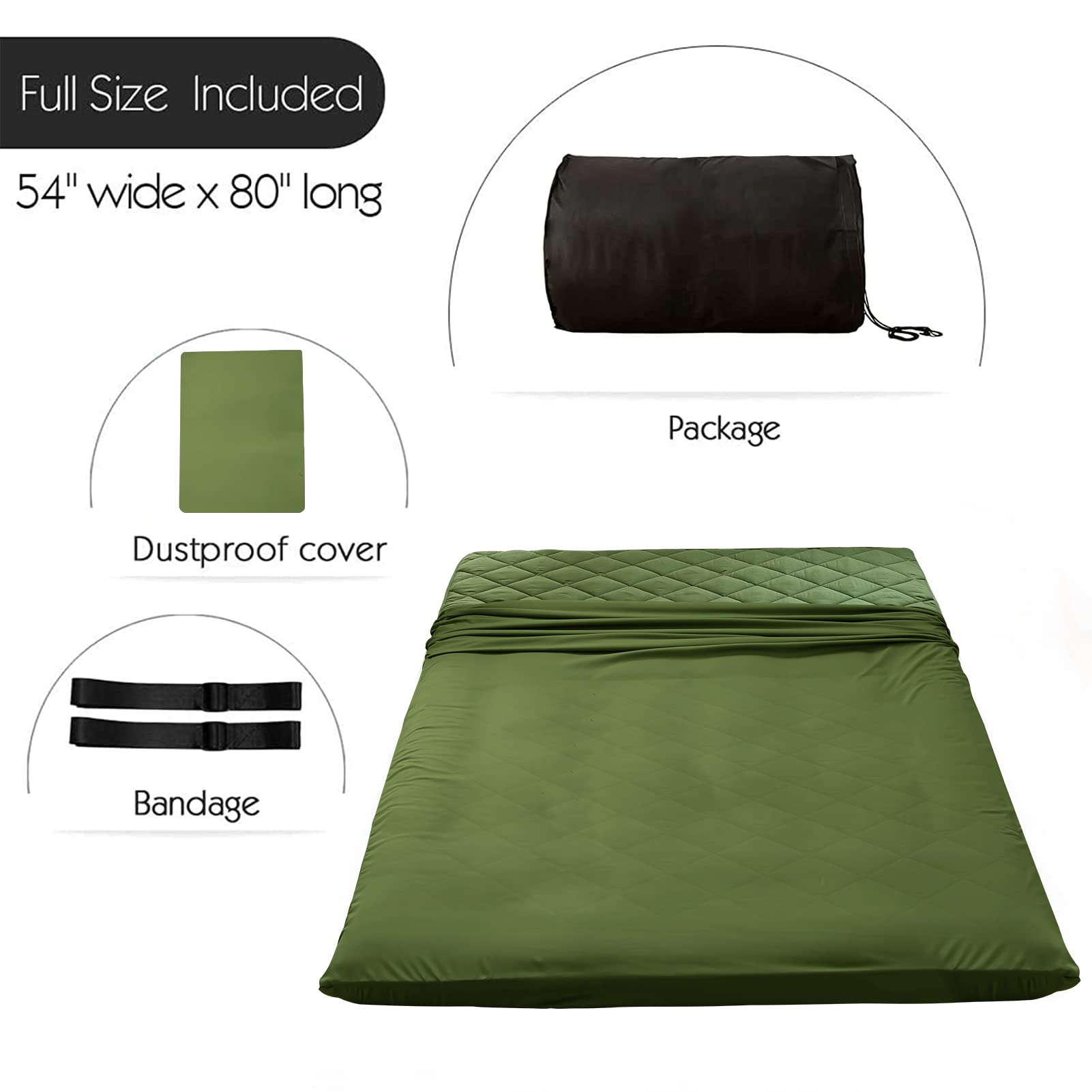 MAXYOYO Japanese Floor Futon Mattress Full Size, Floor Couch for Adults Roll Up Folding Floor Bed Portable Mattress Foam Mattress Queen, Diamond Patterned Japanese Futon Bed, Green