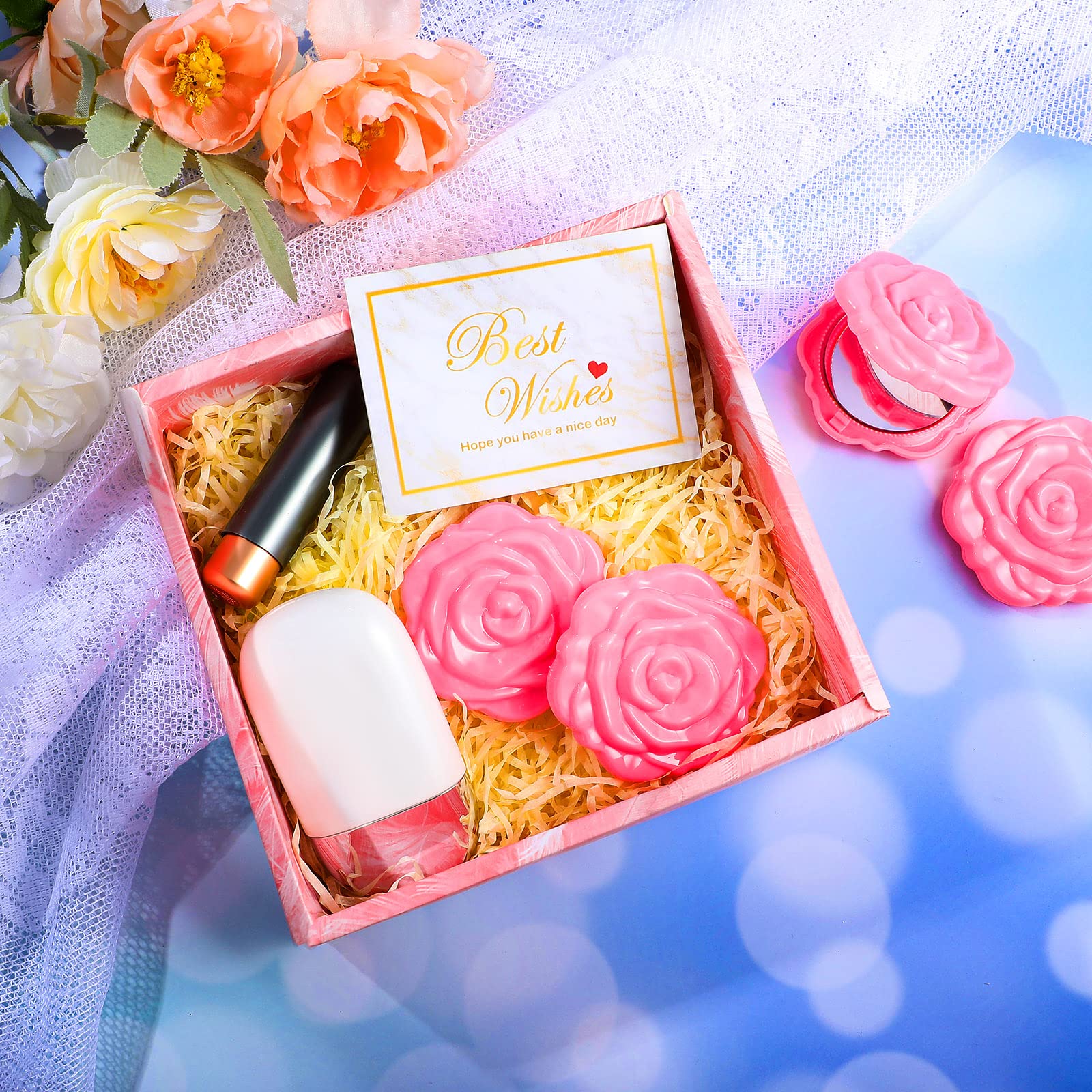 Yulejo 20 Pack Compact Mirror Pink Mirror Plastic Mini Travel Makeup Mirror Portable Foldable Mirrors Rose Flower Shaped Compact Mirror Hand Bridesmaids Gift for Women Girls Wedding Party