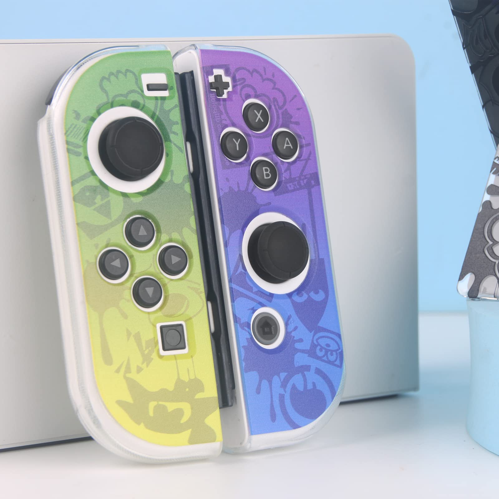 TIKOdirect Dockable Case Compatible with Switch OLED 2021, Soft Protective Cover Accessories with thumb grip caps for Switch OLED and Joy-Con Controller, Purple Cute Leaf Thumb Grips Caps, Purple