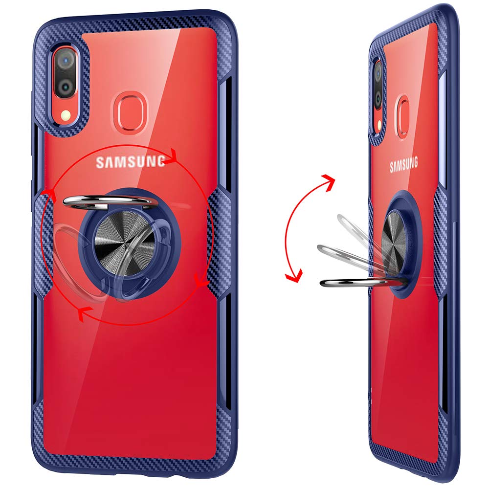 Phone Case for Samsung Galaxy A40 with Tempered Glass Screen Protector Clear Cover and Magnetic Stand Ring Rubber Holder Slim Hard Cell Accessories Glaxay A 40 Gaxaly S40 40A SM A40 Cases Men Blue