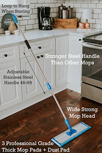 Zflow 18" Professional Microfiber Mop - Commercial Stainless Steel Handle With Microfiber Dust Pad + 3 Microfiber Wet Pads