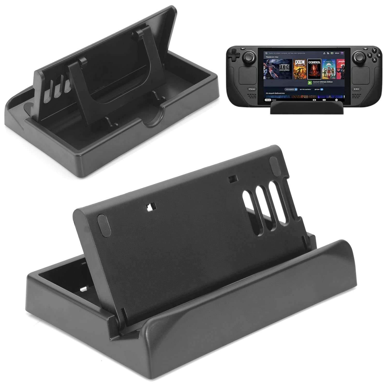 Tangaroa Stand for Switch & Steam Deck - Adjustable Foldable Steamdeck Accessories Holder Stand with Anti-Slip Silicone Pad, Fit Steam Deck, Switch and Mobile Phones (Black)