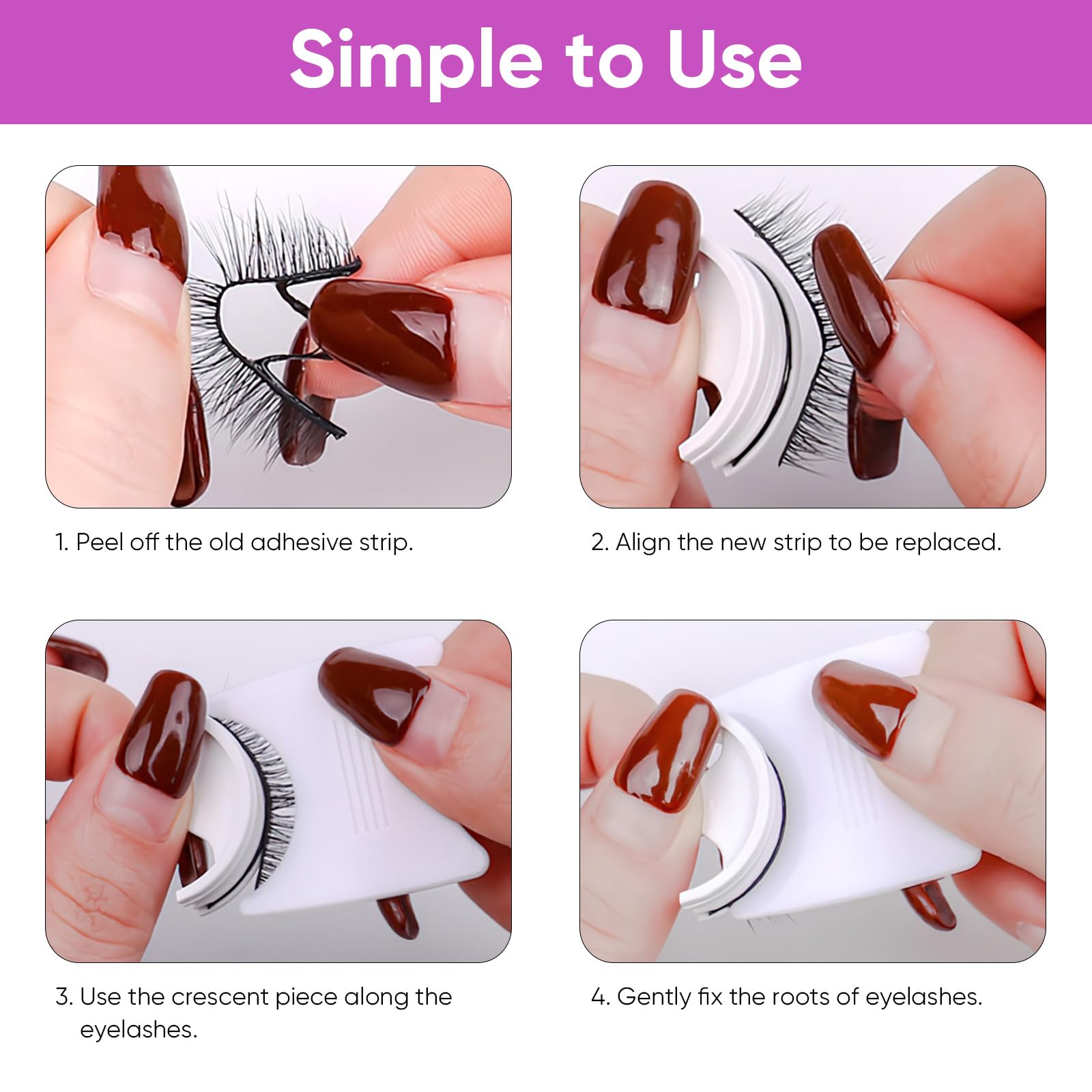 Parrots Treasure Self Adhesive Eyelashes, Reusable False Eyelashes without Eyeliner or Glue, Non-Slip Waterproof Fake Eyelashes Natural Look (Purple)