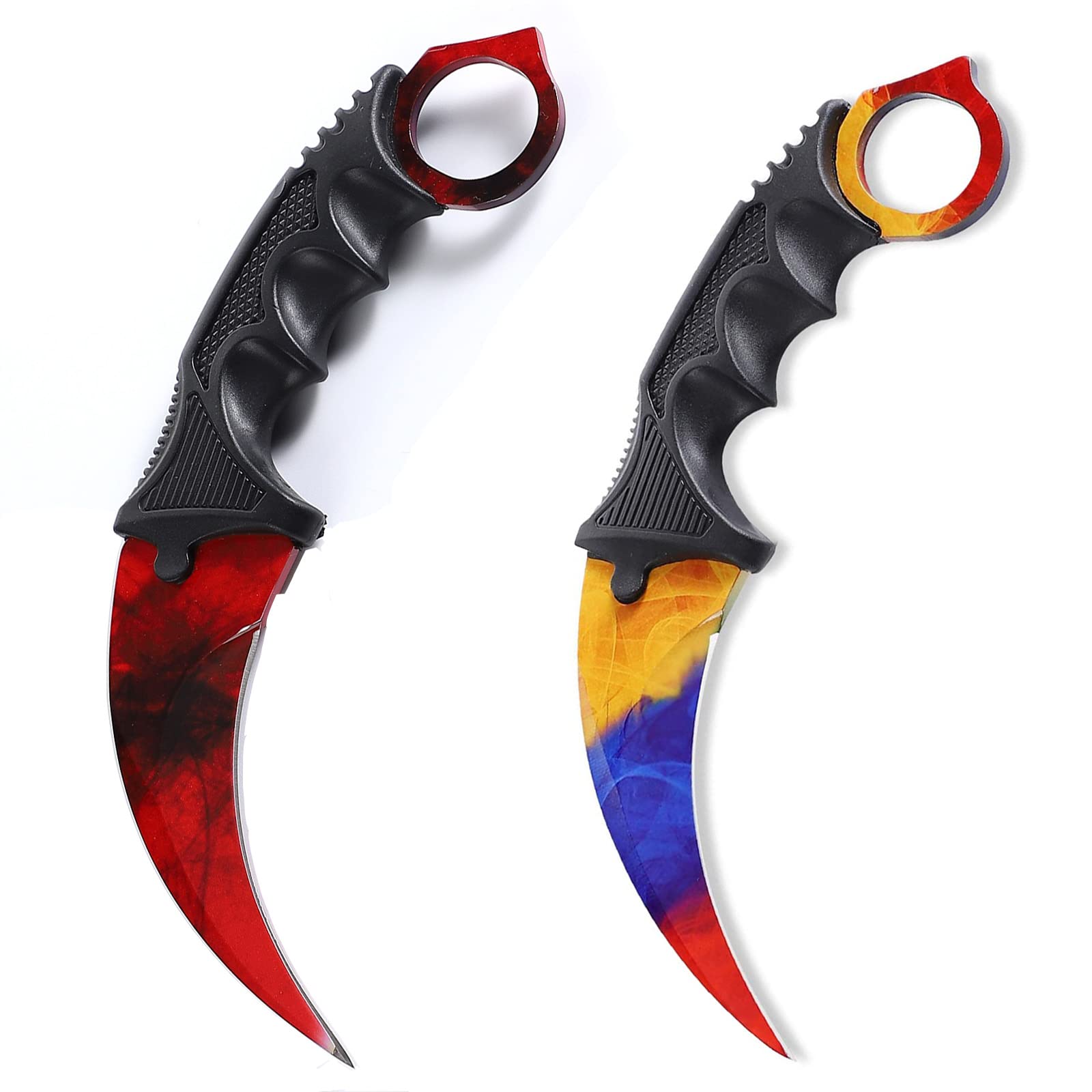 TOPOINT 2 Packs Karambit Knife Fixed Blade Knife with Sheath and Cord Karambit Knife for Hunting Camping, Field Survival,Collection (Fade Yellow&Red)