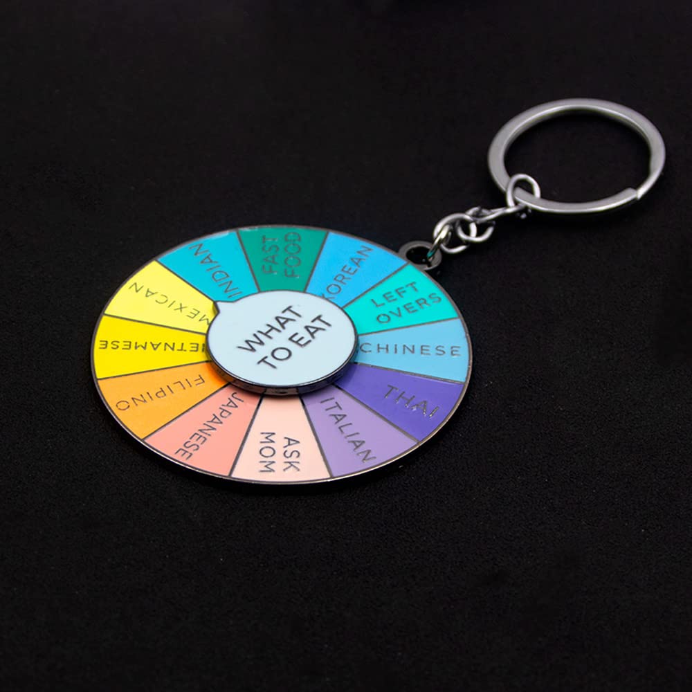 What To Eat Wheel Spinning Keychain - Cute Mood Key Chains - Aesthetic Charm Gift for Women Men