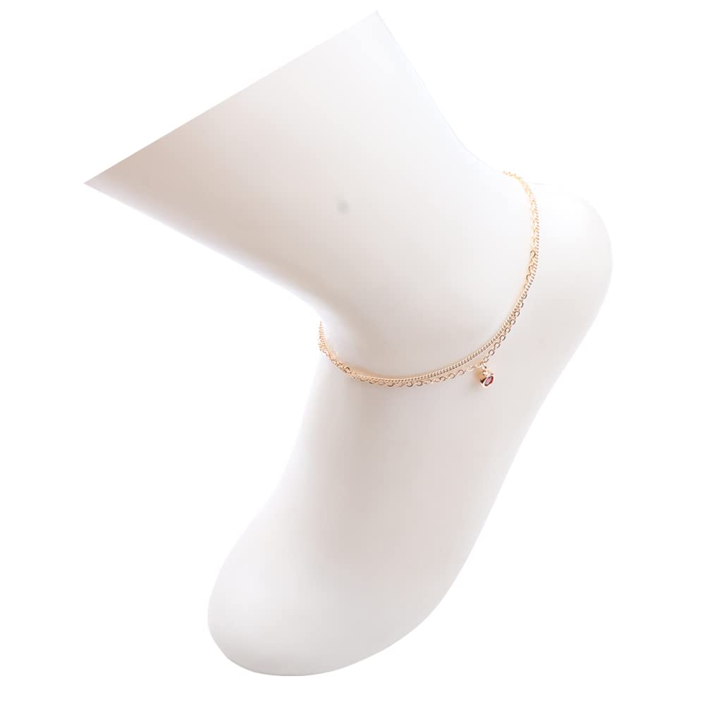 UEUC Gold Anklet for Women, 14K Gold Cuban Link Anklet Chains with Birthstone Charm, Cute Dainty Layering Anklets Chain Adjustable(#2)